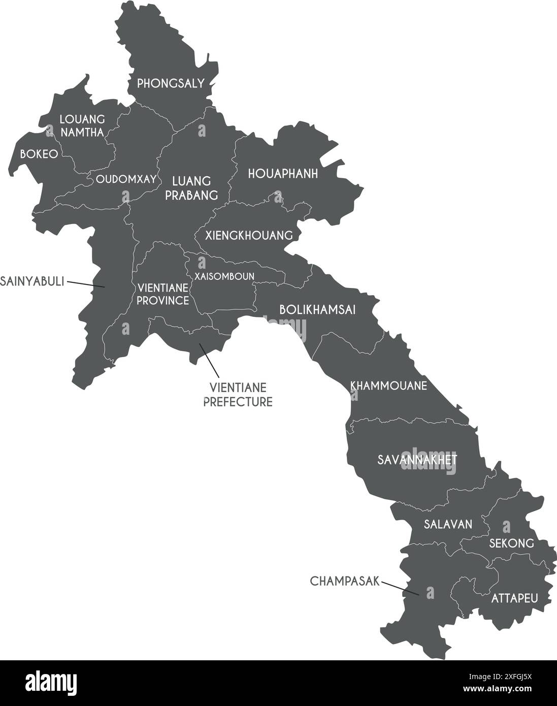 Vector regional map of Laos with provinces or territories and ...