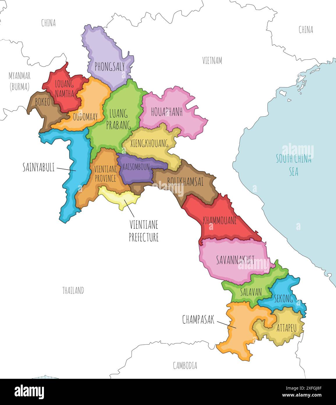 Vector illustrated regional map of Laos with provinces and ...