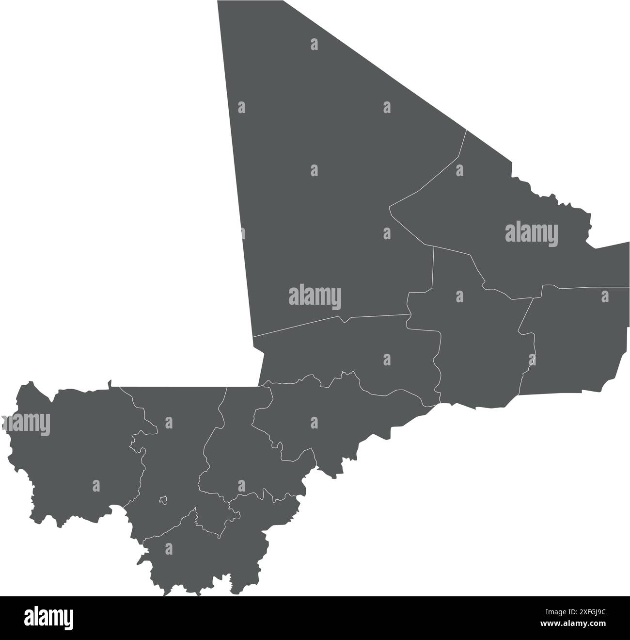 Vector blank map of Mali with regions, capital district and ...