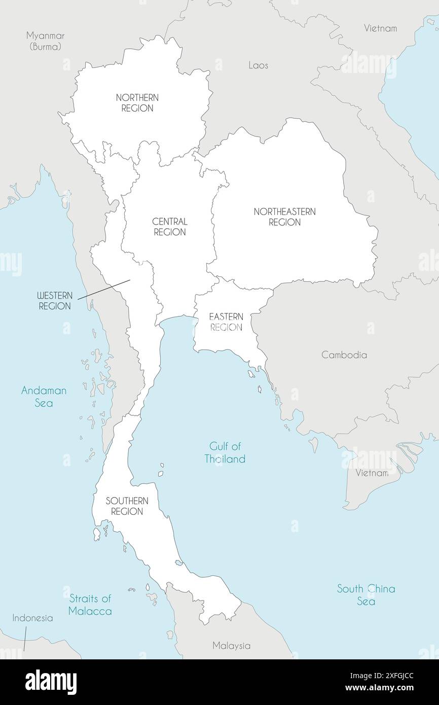 Vector map of Thailand with regions and administrative divisions, and ...