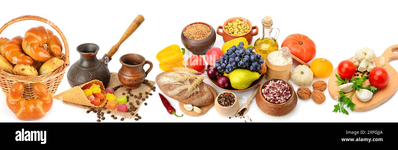 Set of natural products isolated on white background. Healthy food ...