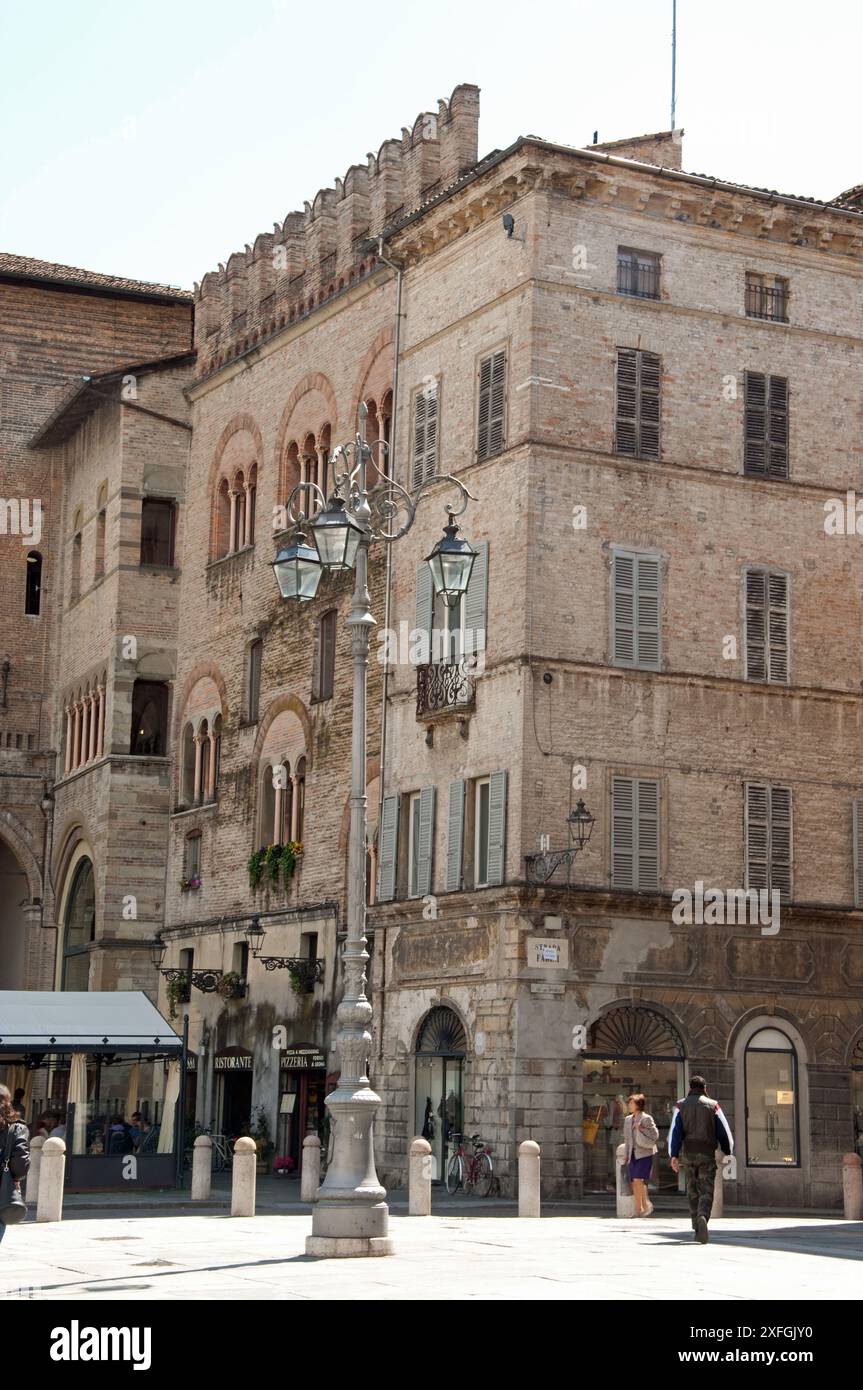 Town Hall (detail) and street corner, Parma, Emilia Romagna, Italy ...