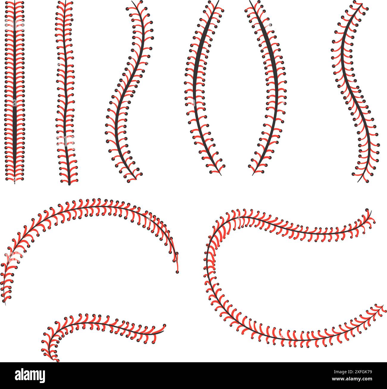 Baseball lace. Ball stitches, american sport red laces seams for ...