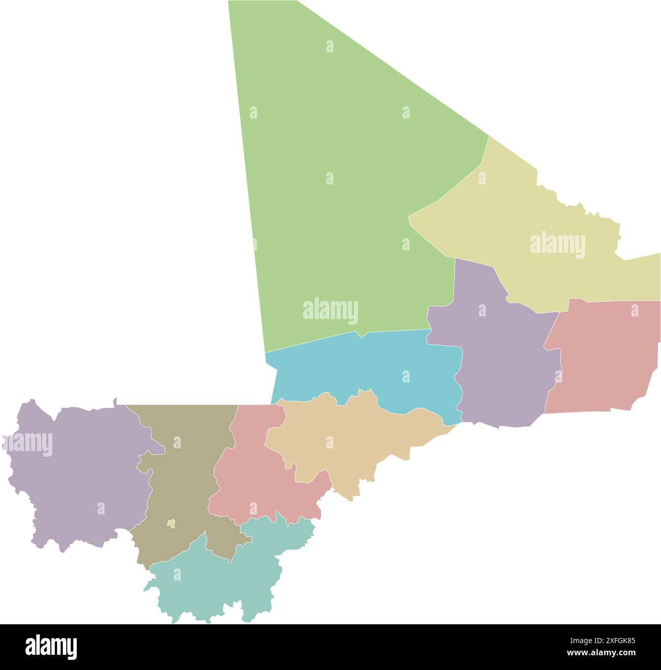 Vector blank map of Mali with regions, capital district and ...