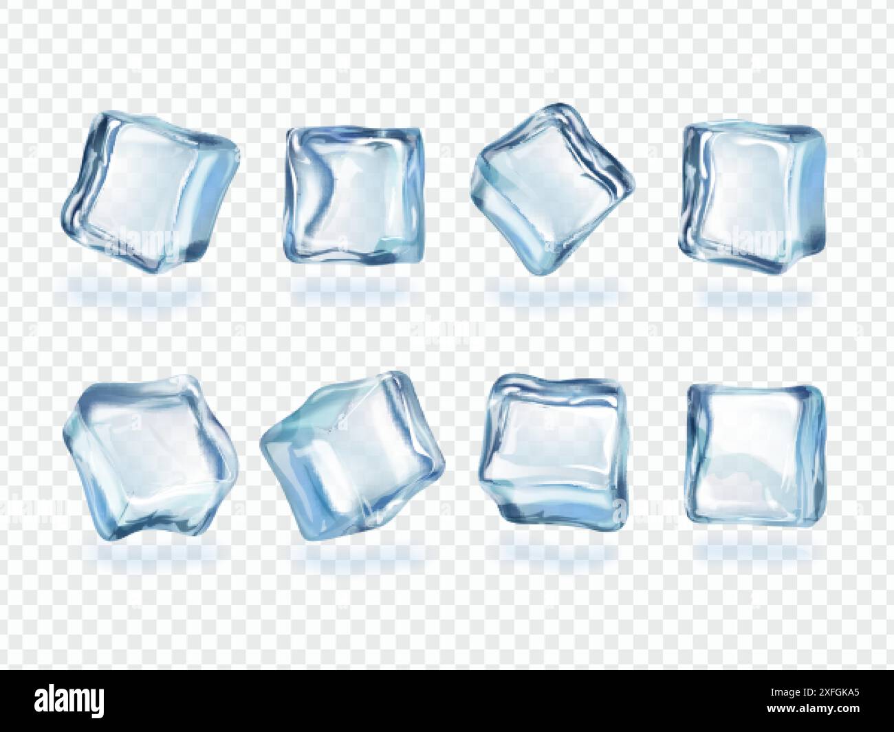 Realistic ice cubes. Freeze clear crystal 3d cubes, translucent chunk ...