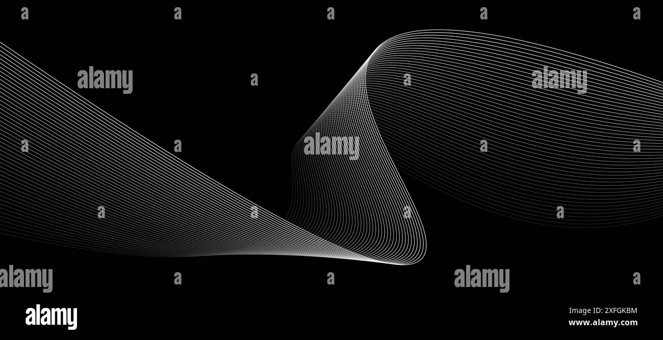 Abstract wave element for design. Curved wavy line on dark background ...
