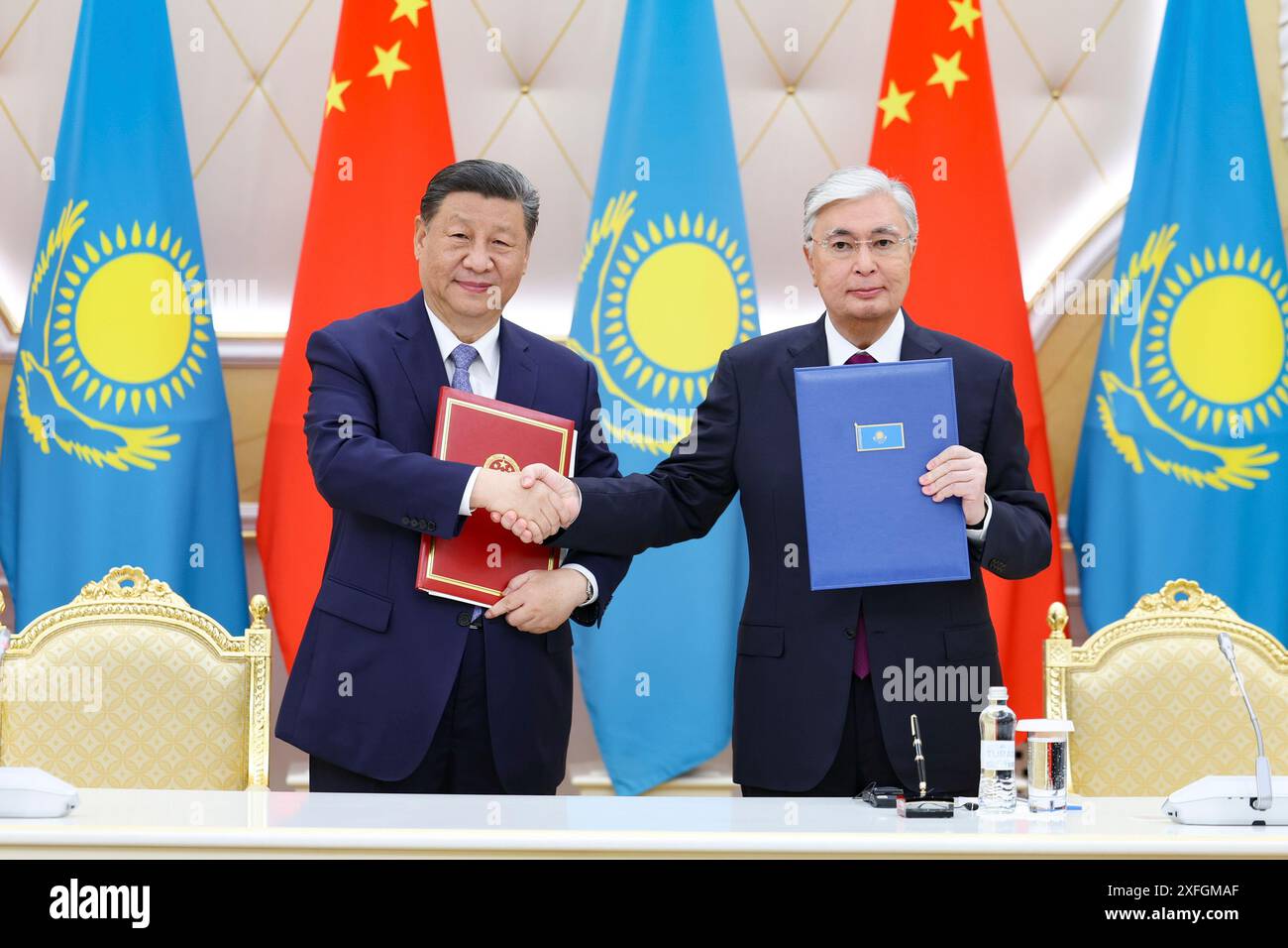 Astana, Kazakhstan. 3rd July, 2024. Chinese President Xi Jinping and Kazakh President Kassym ...