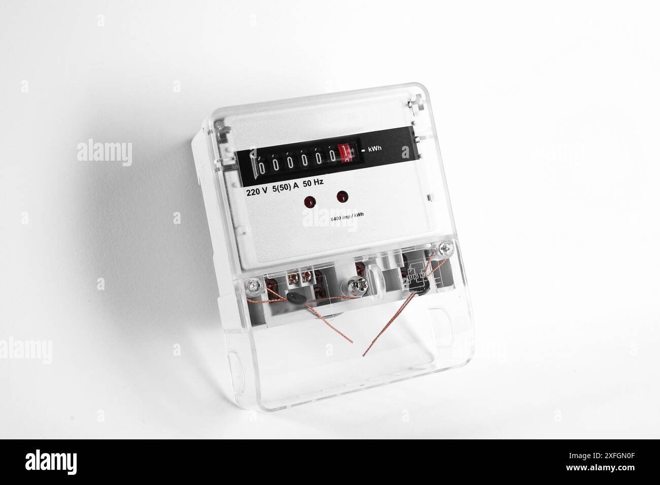 Electric meter on white background. Energy measuring device Stock Photo ...
