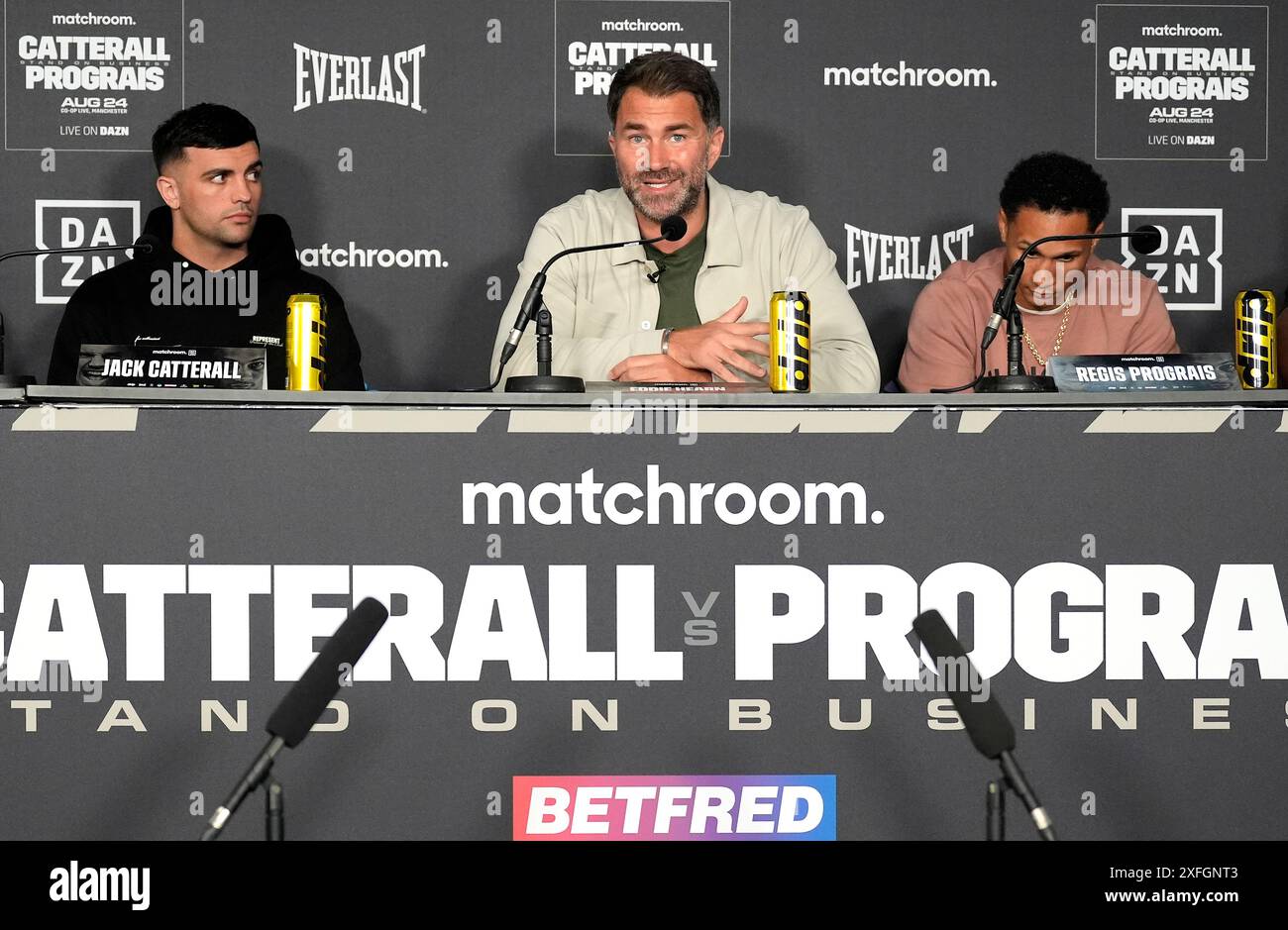 Boxer promotor Eddie Hearn (centre) with Jack Catterall (left) and ...