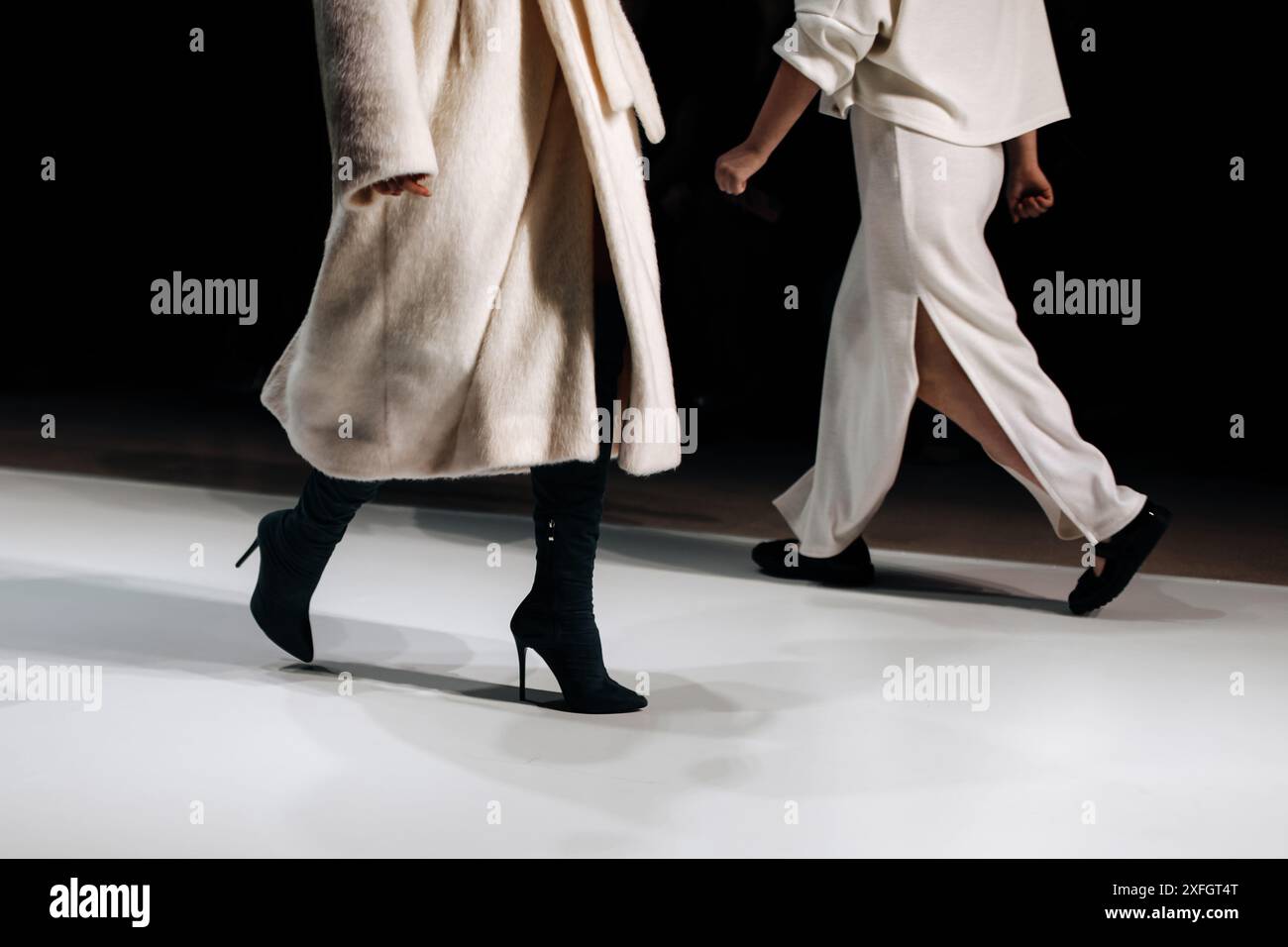 Cropped figures of fashion models women wearing white outfits. Stylish ...