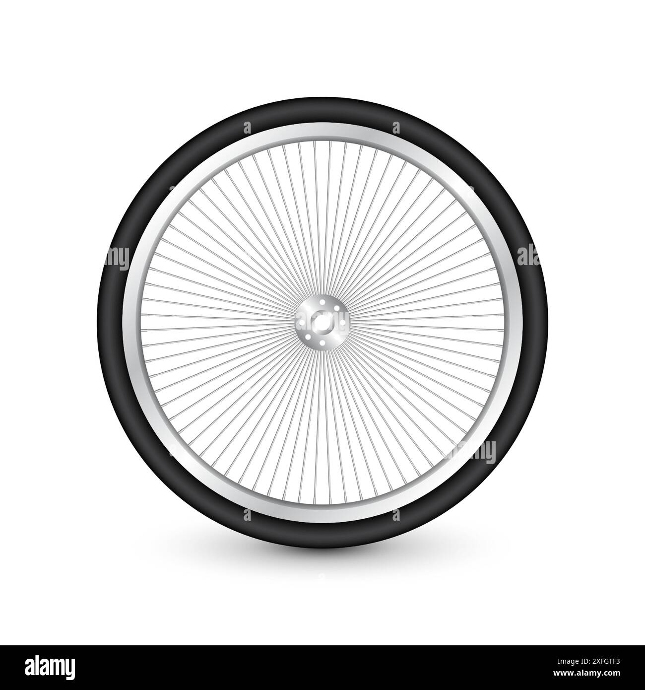 Realistic 3d bicycle wheel. Bike rubber tire, shiny metal spokes and ...