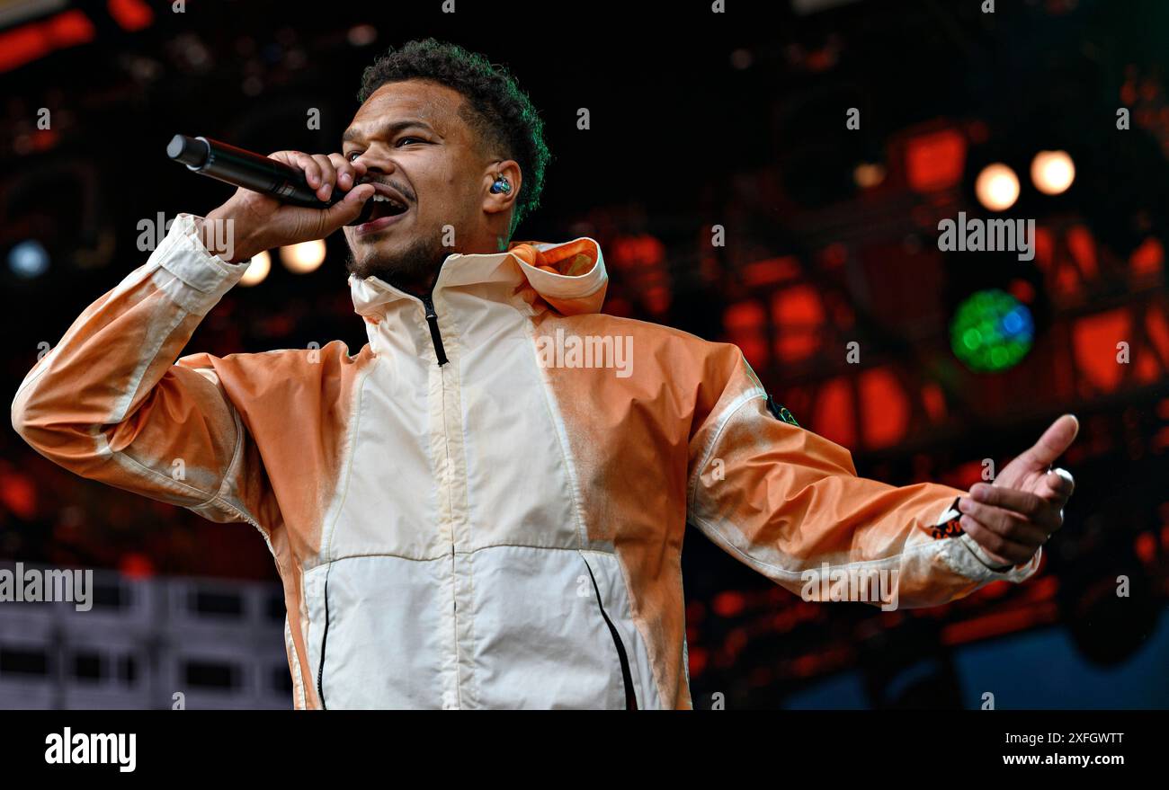 Roskilde, Denmark. 03rd July, 2024. The Danish Rapper Lamin opens ...