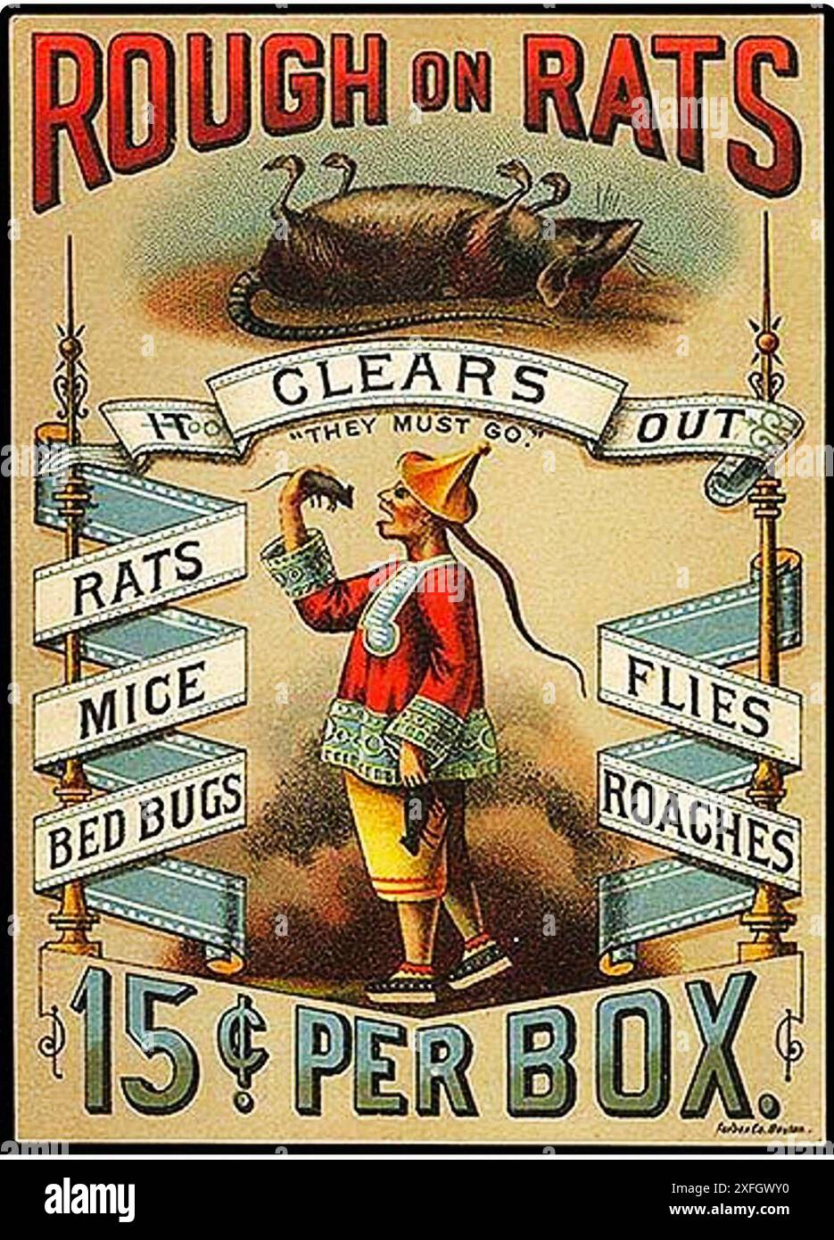 ROUGH ON RATS American pest control poster about 1890 Stock Photo - Alamy