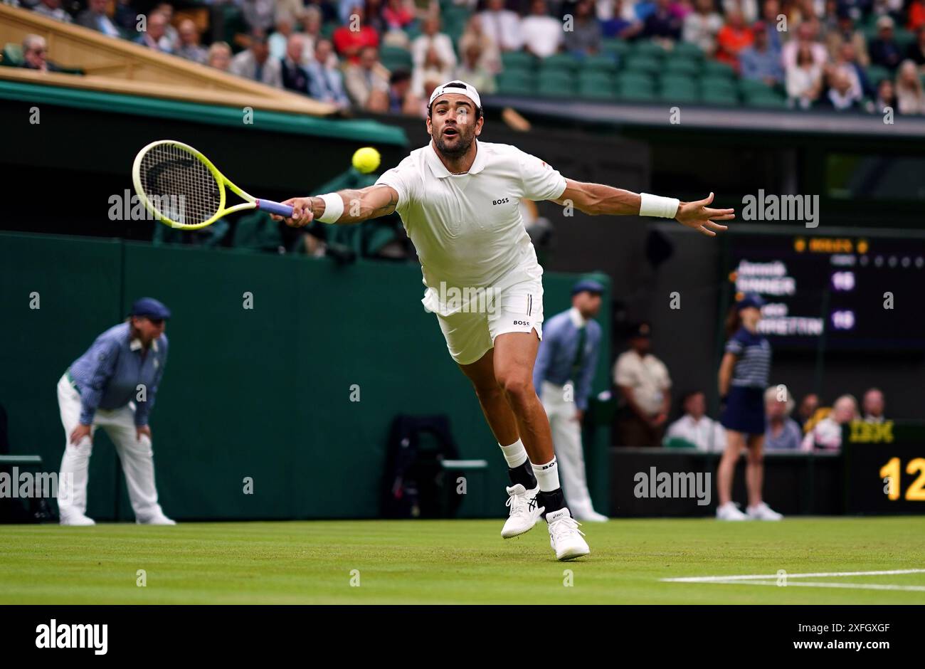 Matteo Berrettini in action against Jannik Sinner (not pictured) on day three of the 2024 ...