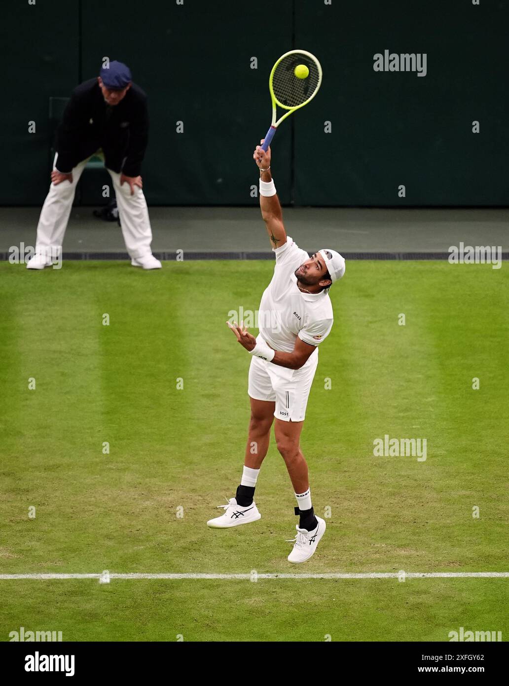 Matteo Berrettini in action against Jannik Sinner (not pictured) on day three of the 2024 ...