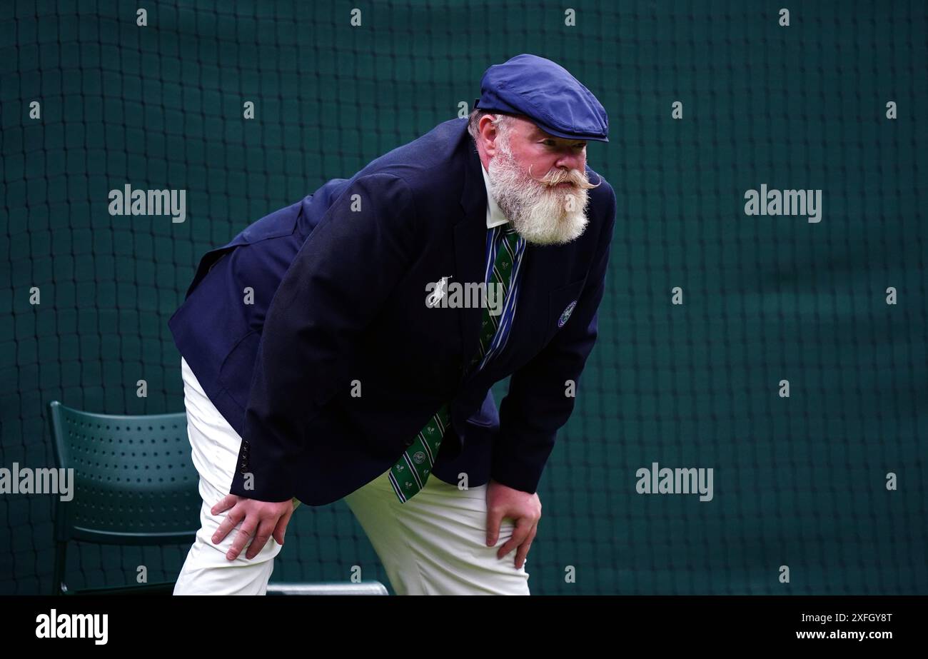 A line judge on court one on day three of the 2024 Wimbledon ...