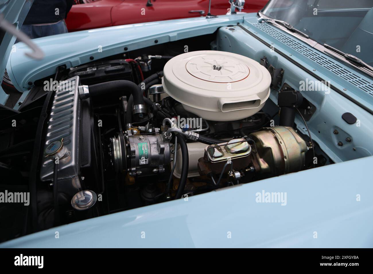 A classic car engine at the car show at Java Jacks, Isleton, California ...