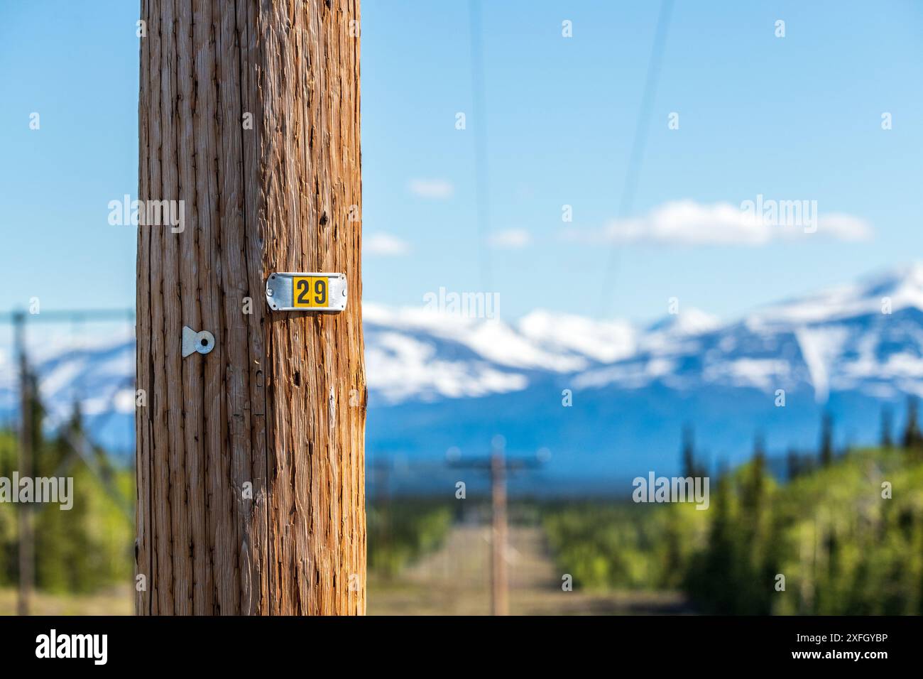 Electricity, power lines seen in rural Canada during summertime with ...