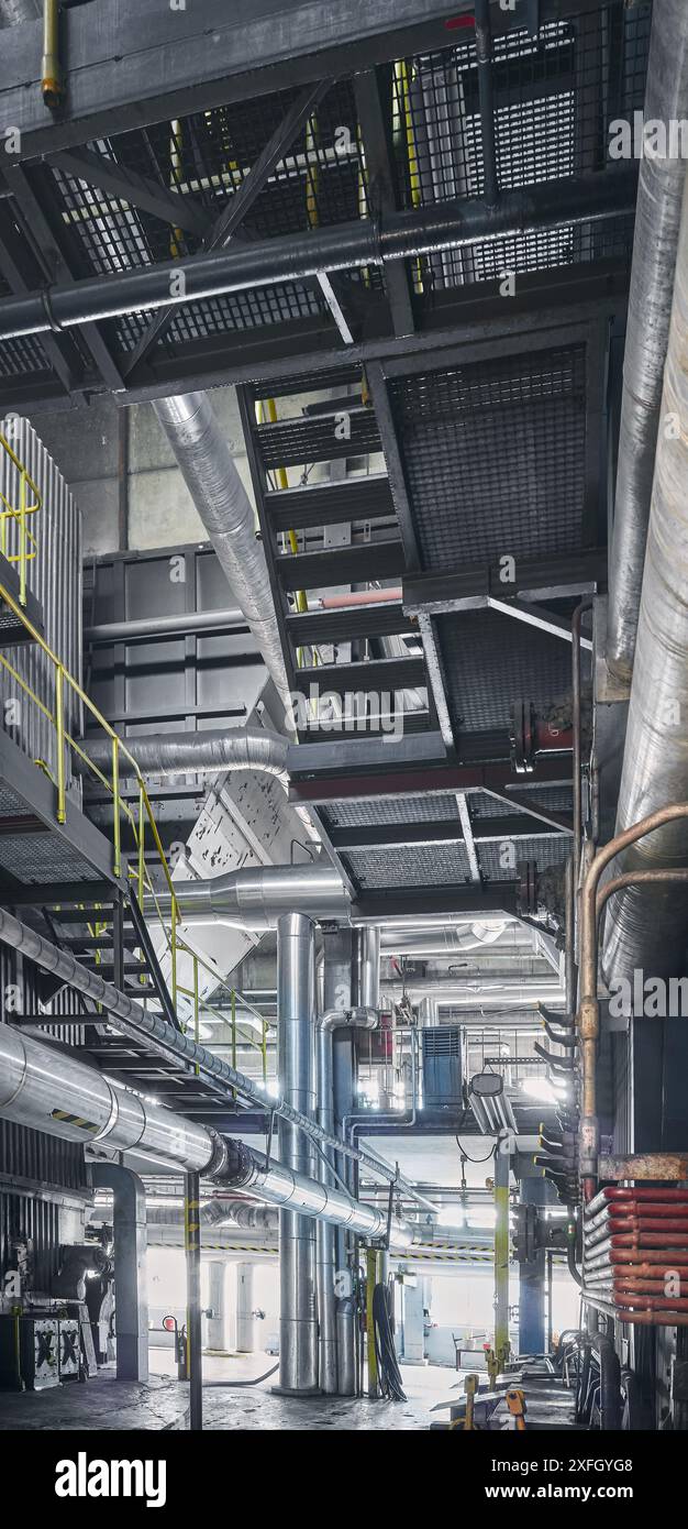 Interior of an old coal fired heating plant supplying heat to a ...