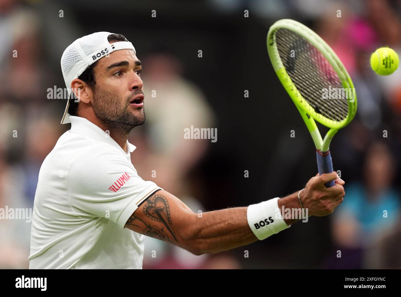 Matteo Berrettini in action against Jannik Sinner (not pictured) on day three of the 2024 ...
