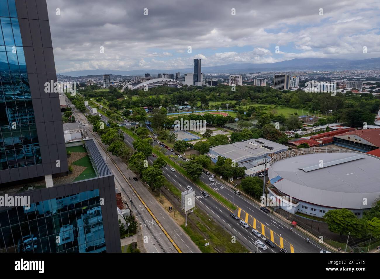 Beautiful aerial view of the Sabana park, the Art Museum in San Jose ...