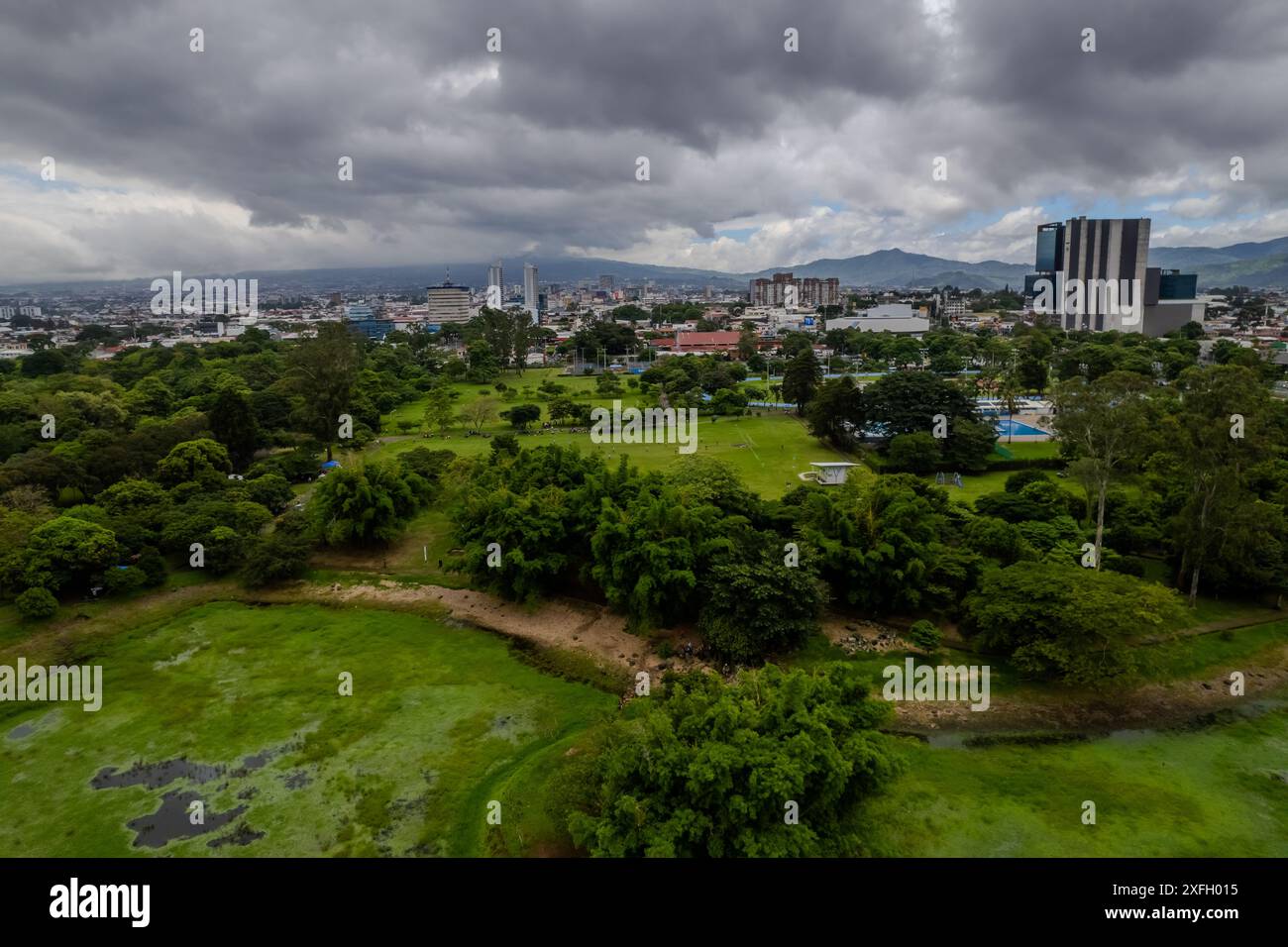 Beautiful aerial view of the Sabana park, the Art Museum in San Jose ...