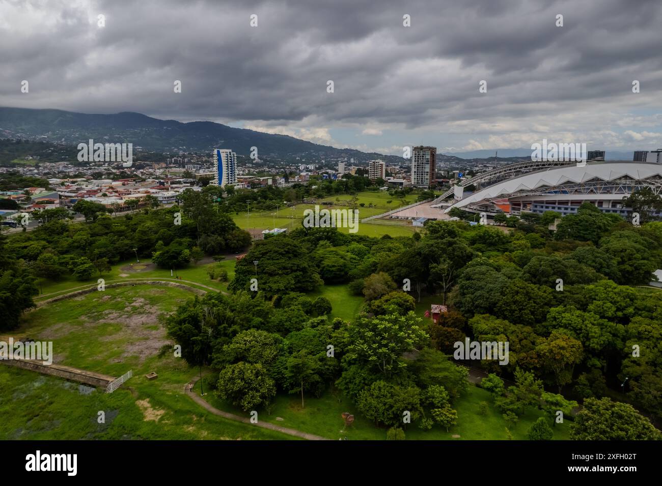 Beautiful aerial view of the Sabana park, the Art Museum in San Jose ...