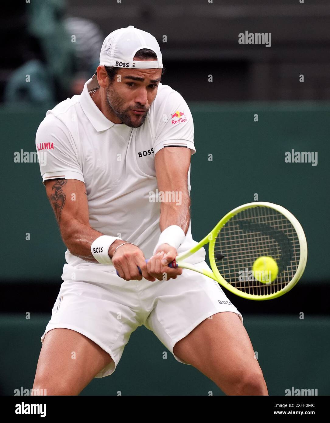Matteo Berrettini in action against Jannik Sinner (not pictured) on day three of the 2024 ...
