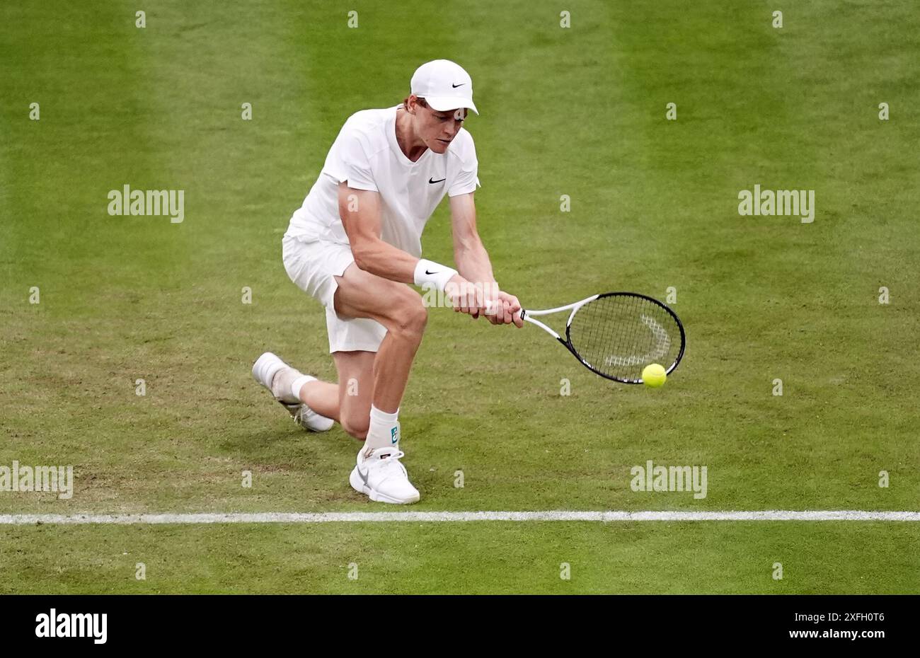 Jannik Sinner in action against Matteo Berrettini (not pictured) on day three of the 2024 ...