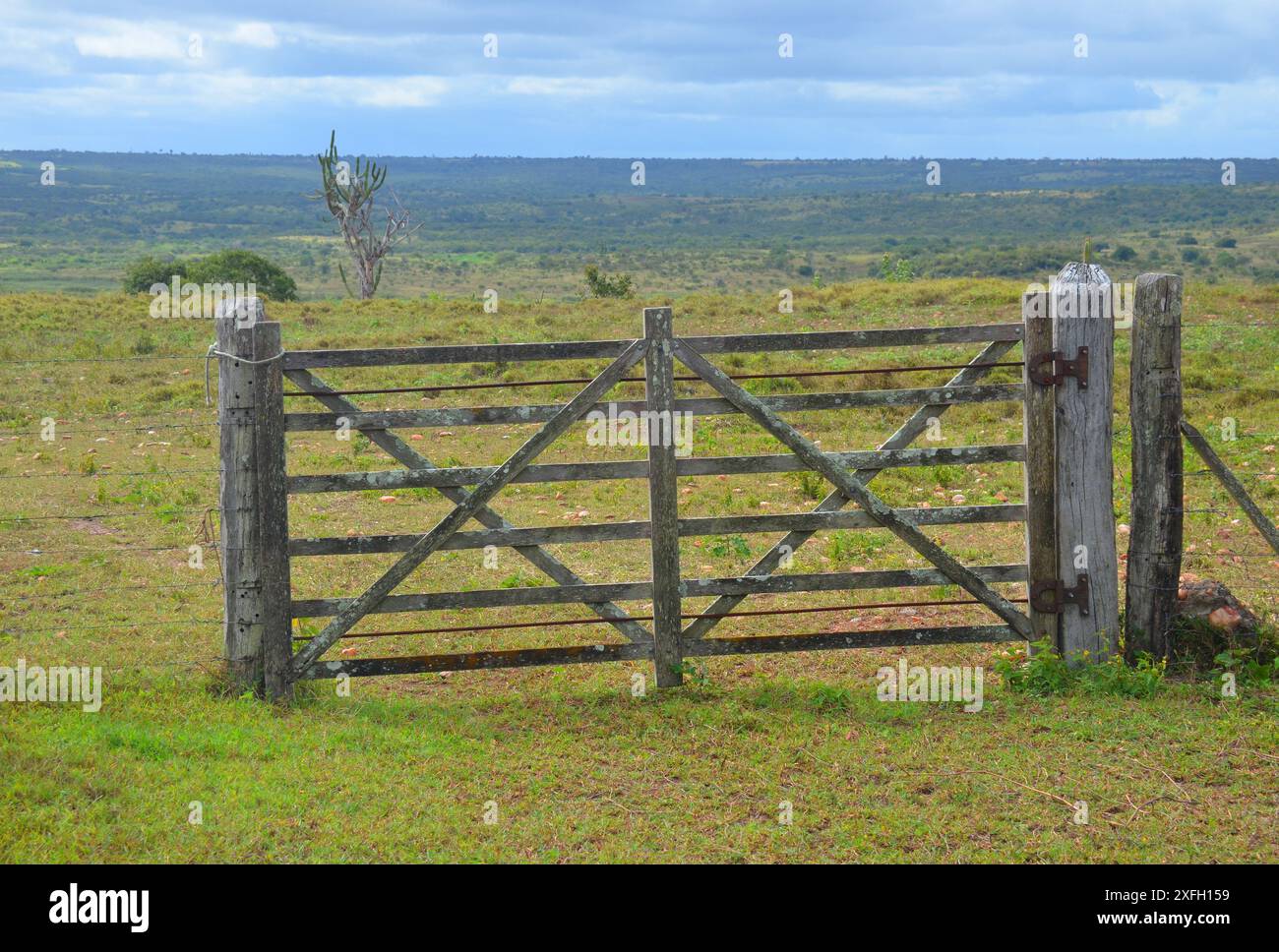 Rustic rural farm gate overlooking a beautiful blue sky Stock Photo - Alamy