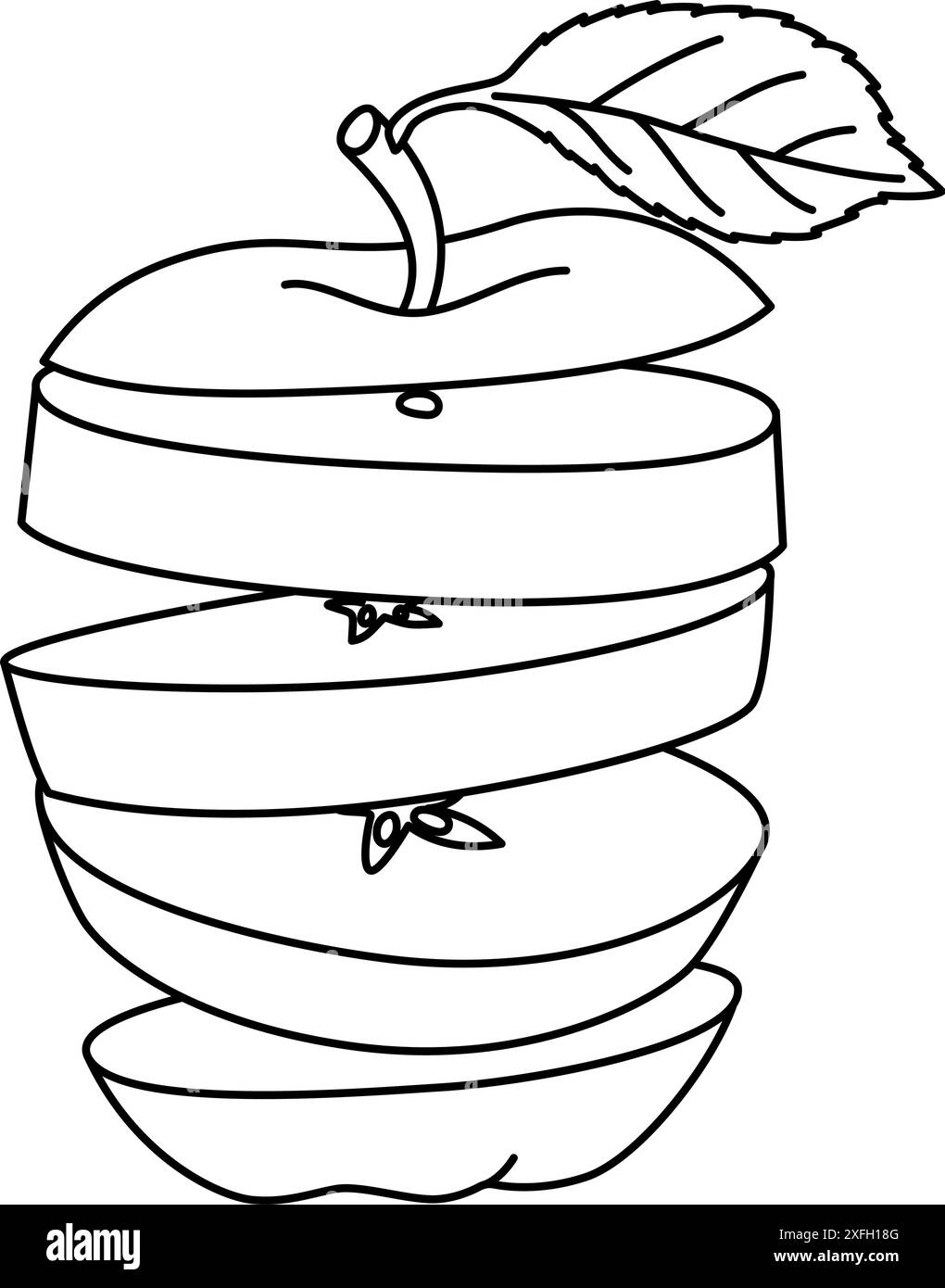 Fresh chopped apple flying in the air. Slice of fresh apple line art ...
