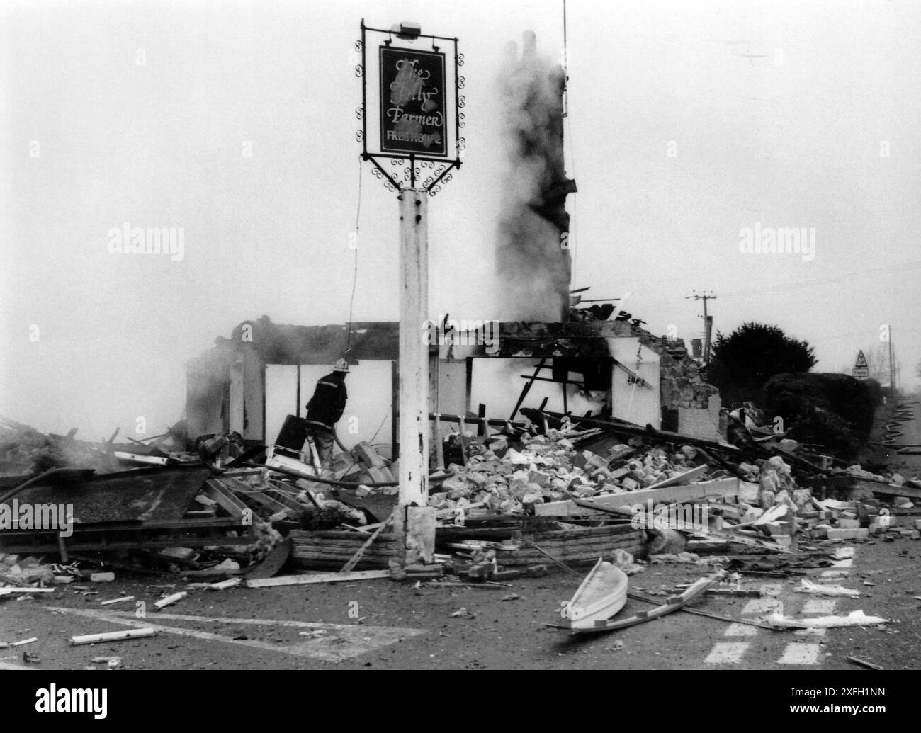 THE CHARRED REMAINS OF THE JOLLY FARMER PUB, AT BLACKNEST, BENTLEY ...