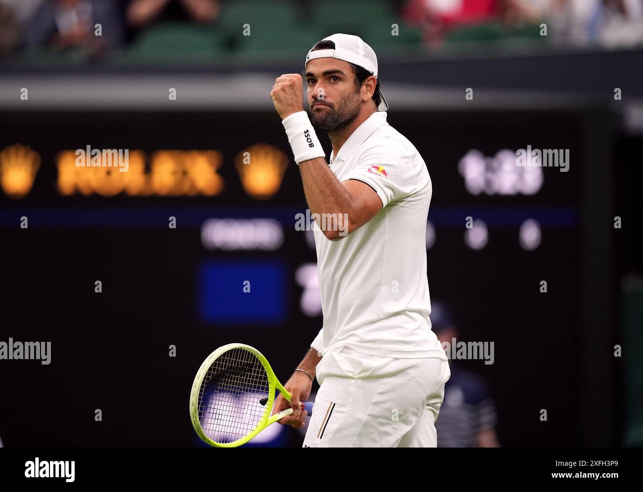 Matteo Berrettini reacts during his match against Jannik Sinner (not pictured) on day three of ...