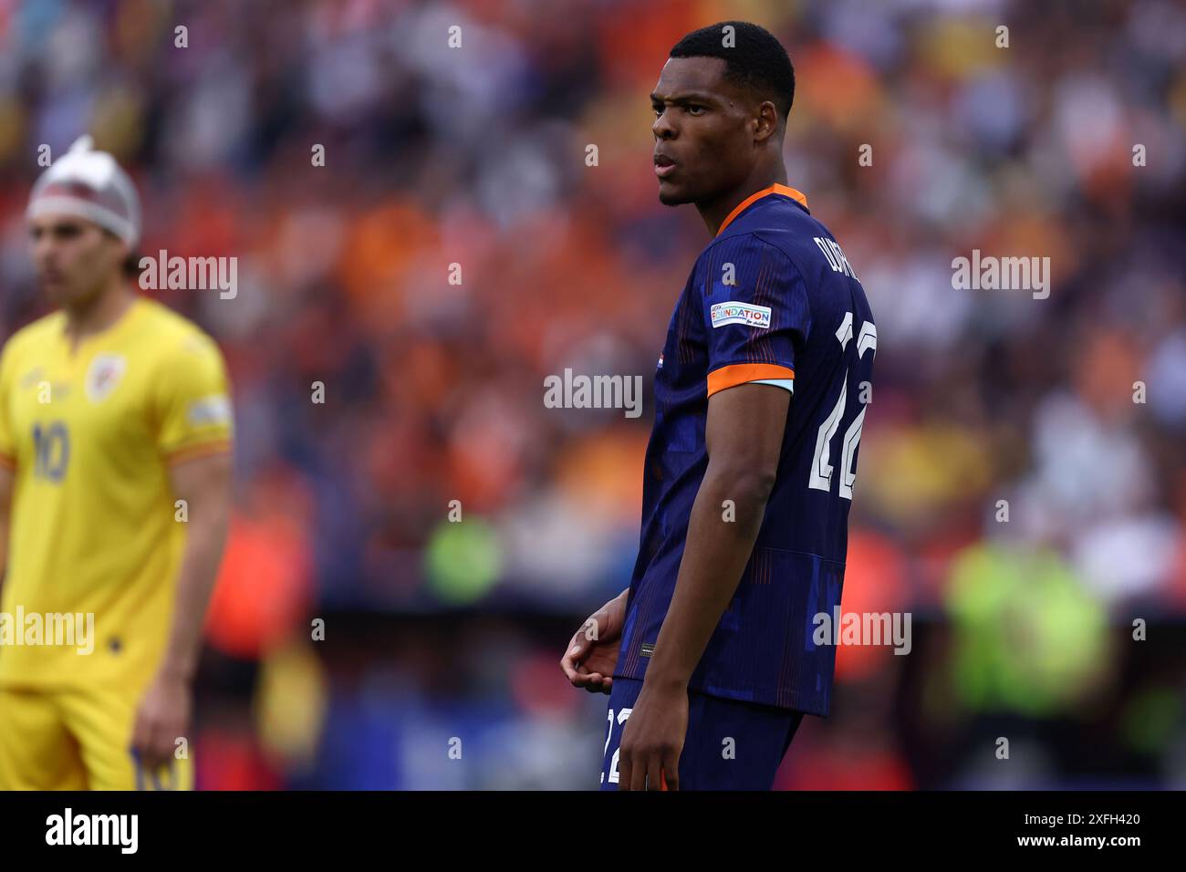 Denzel Dumfries of Netherlands looks on during the Uefa Euro 2024 round ...