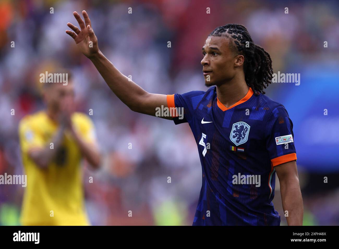Nathan Ake of Netherlands gestures during the Uefa Euro 2024 round of ...