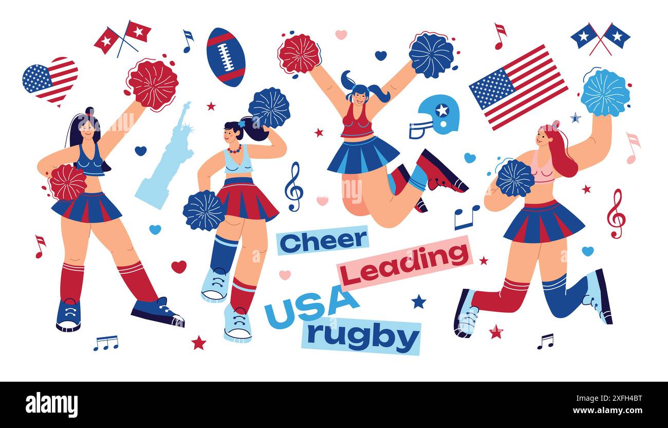 Cheer leading Usa girls dancers figure vector illustration isolated ...