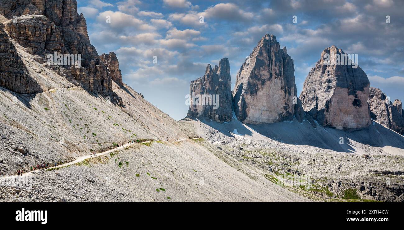 Stunning panoramic view of the famous Three Peaks of Lavaredo, (Tre ...