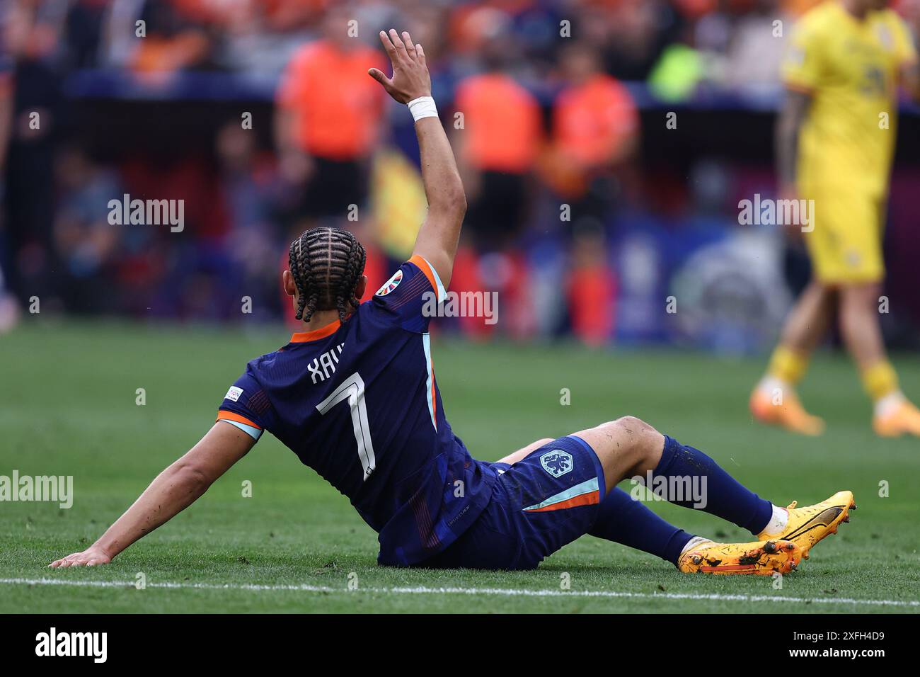 Xavi Simons of Netherlands gestures during the Uefa Euro 2024 round of ...