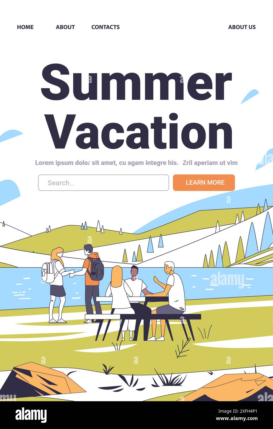 Summer vacation outdoor activities people nature scenic lake mountains ...