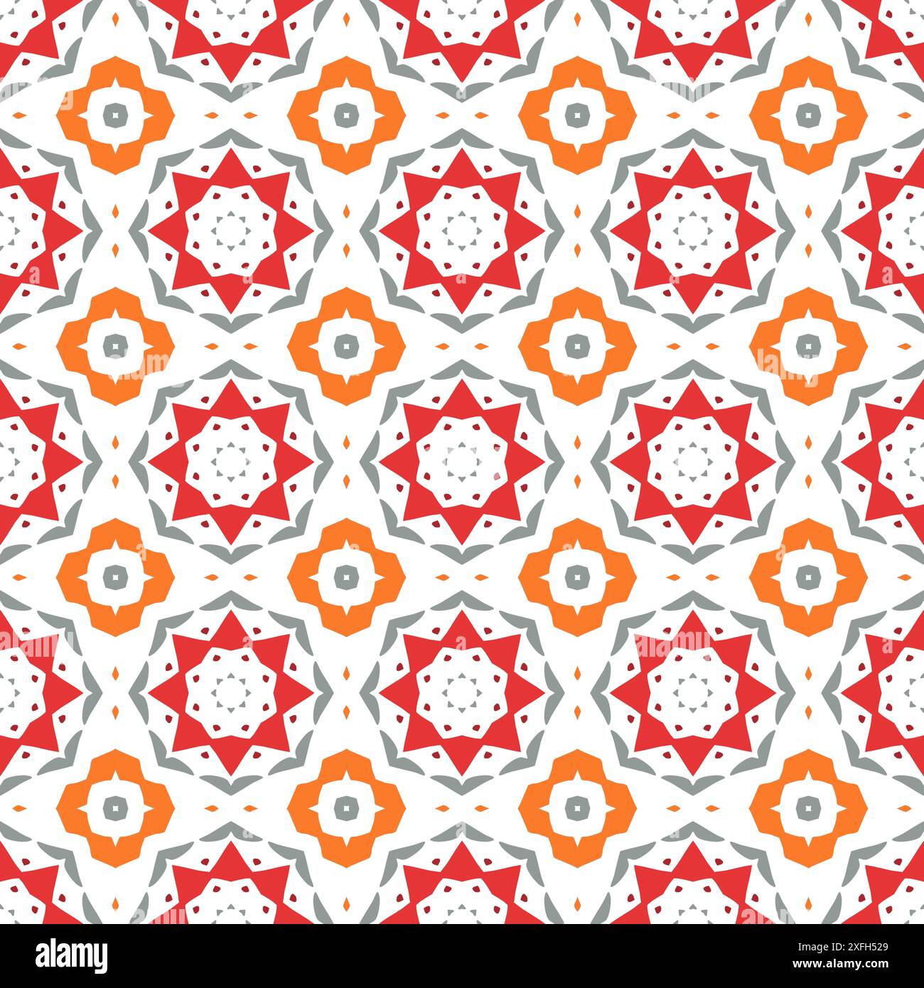 Seamless geometric pattern with red and orange star shapes on a white ...