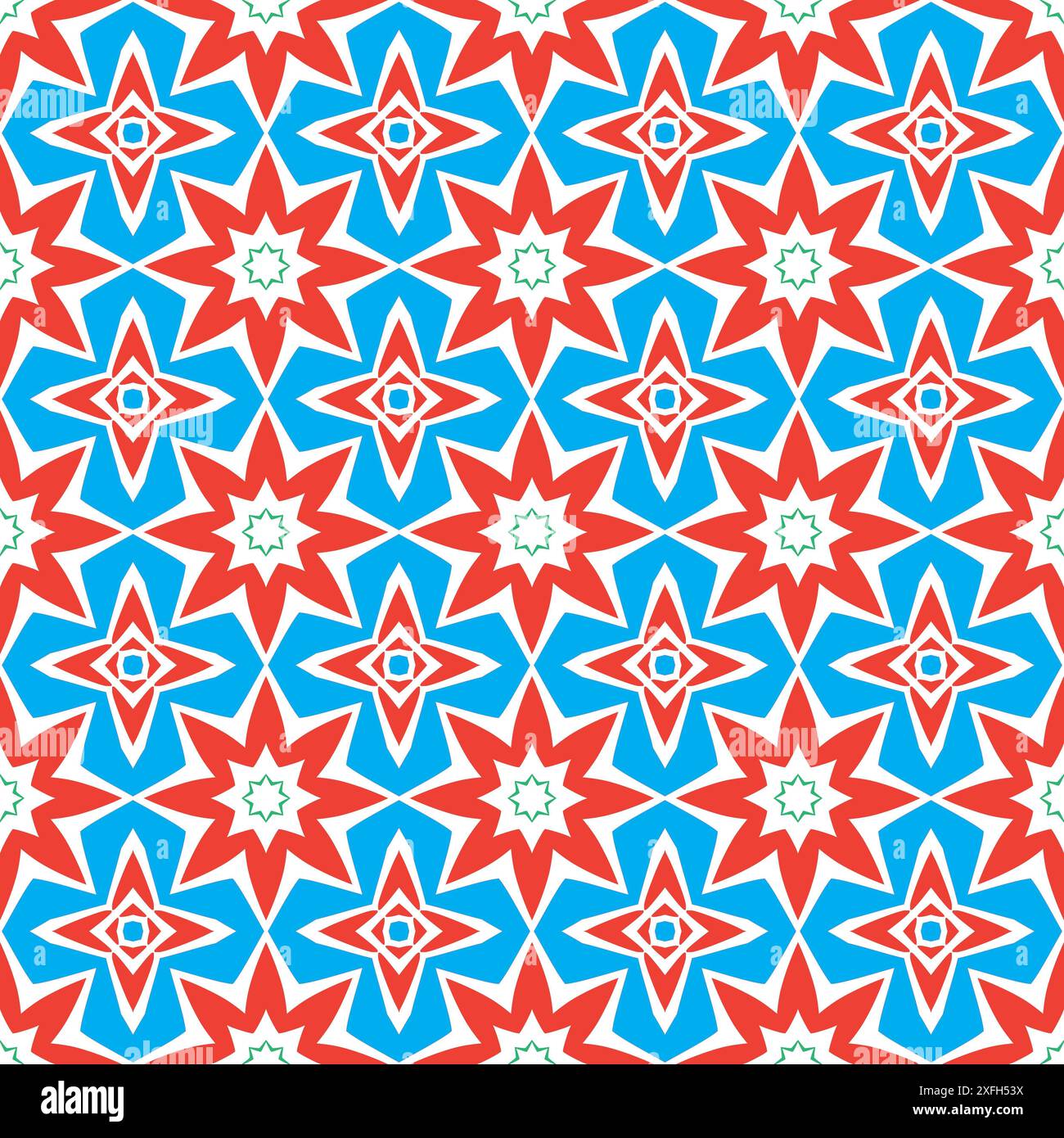 Seamless abstract geometric pattern with red, blue, and white star ...