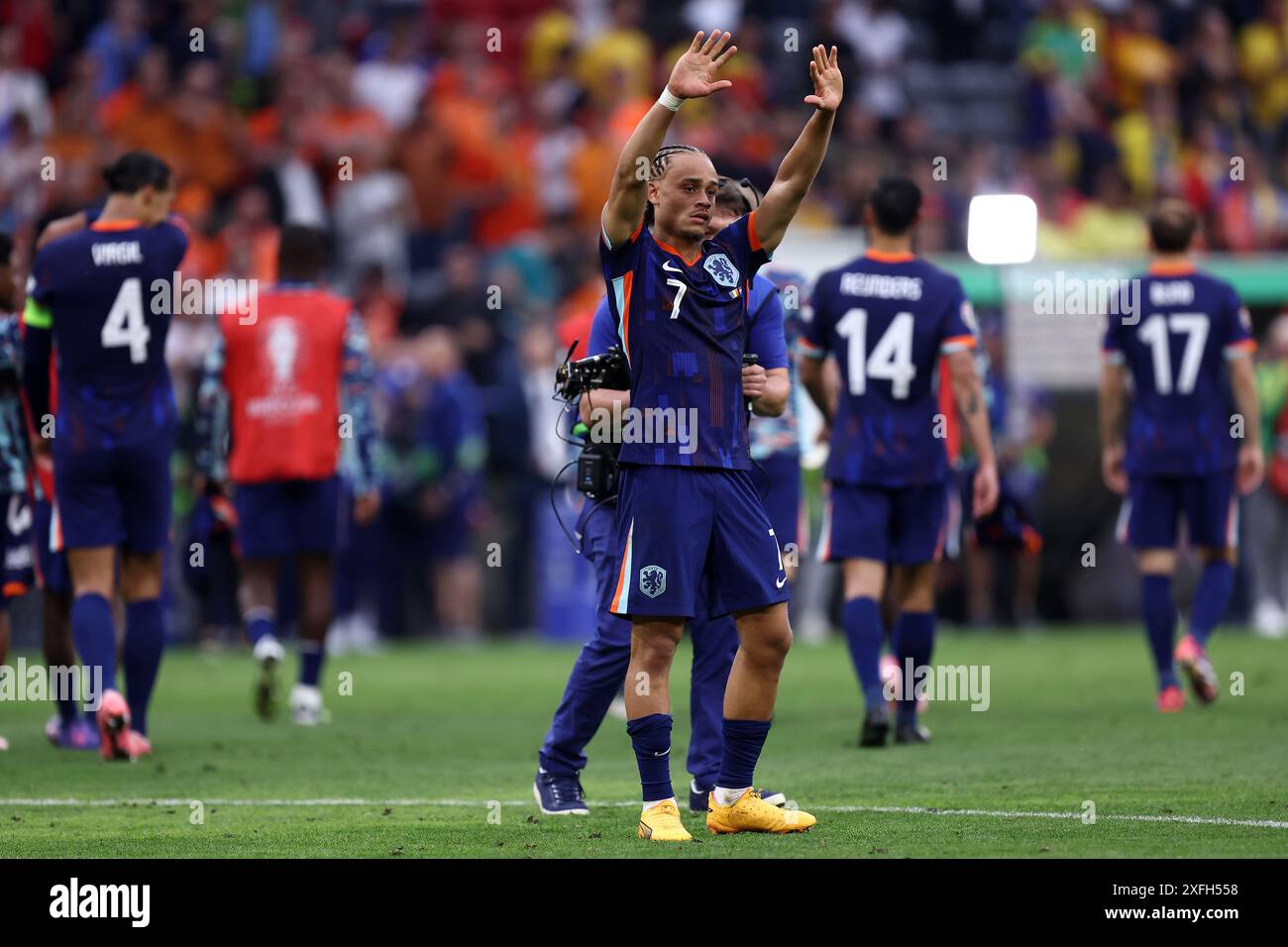 Xavi Simons of Netherlands celebrates at the end of the Uefa Euro 2024 ...