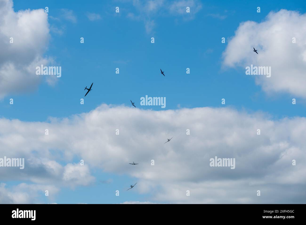 Tail-chase of Second World War RAF Supermarine Spitfires flying at the ...