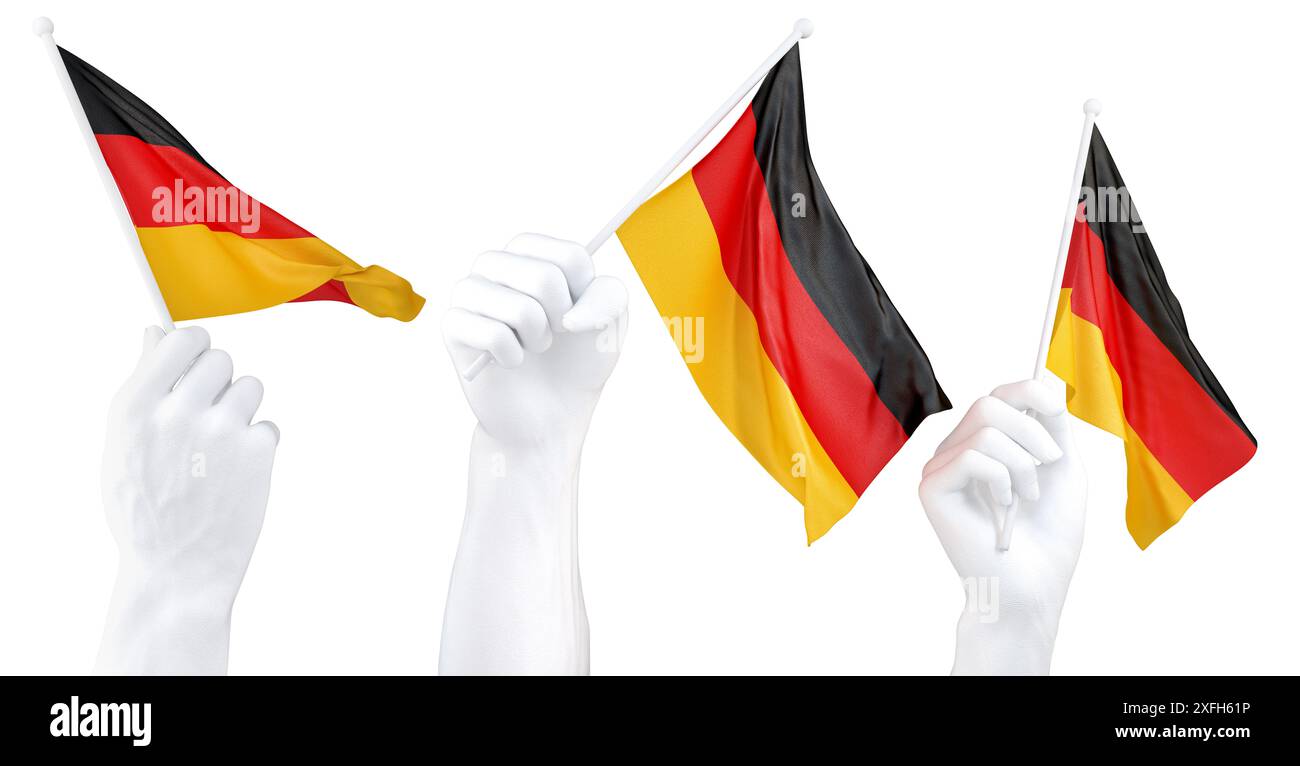 Hands waving flag of Germany isolated on white. 3d Rendering Stock ...