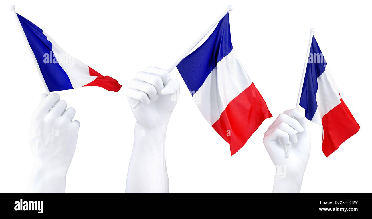 Hands waving flag of France isolated on white. 3d Rendering Stock Photo ...