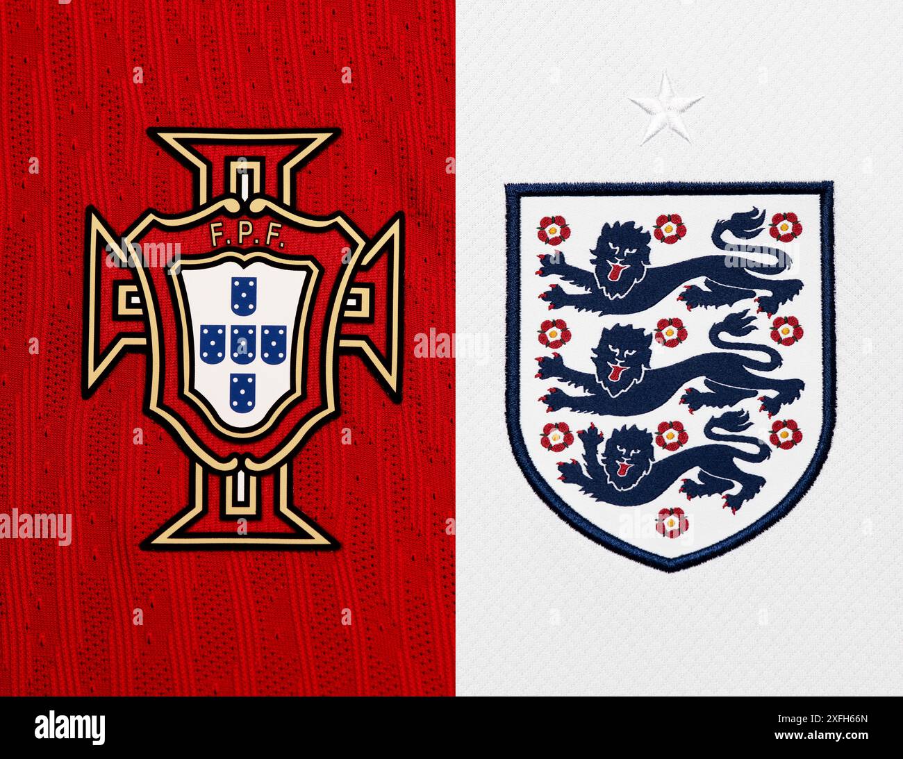 Close up of National Football team crest on home kit. UEFA EURO 2024 ...