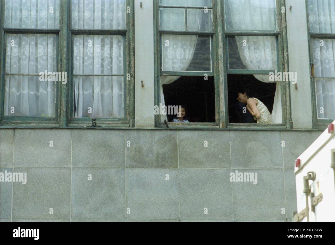 Quebec, Canada, approx. 1996. Facade of an old apartment building with ...