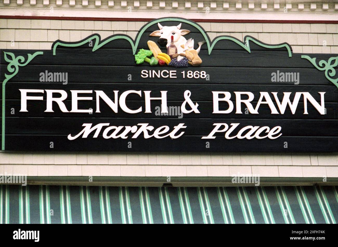 Maine, U.S.A., approx. 1996. Store name for the French & Brawn Market ...