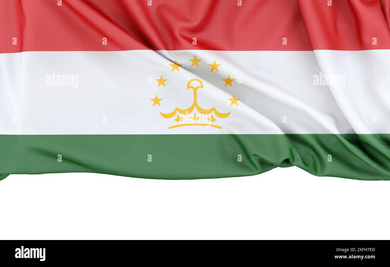 Flag of Tajikistan isolated on white background with copy space below. 3D rendering Stock Photo ...