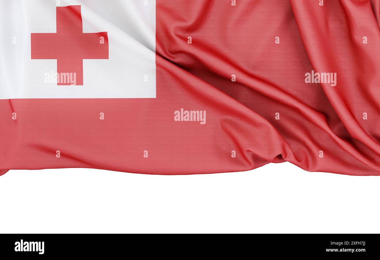 Flag of Tonga isolated on white background with copy space below. 3D ...